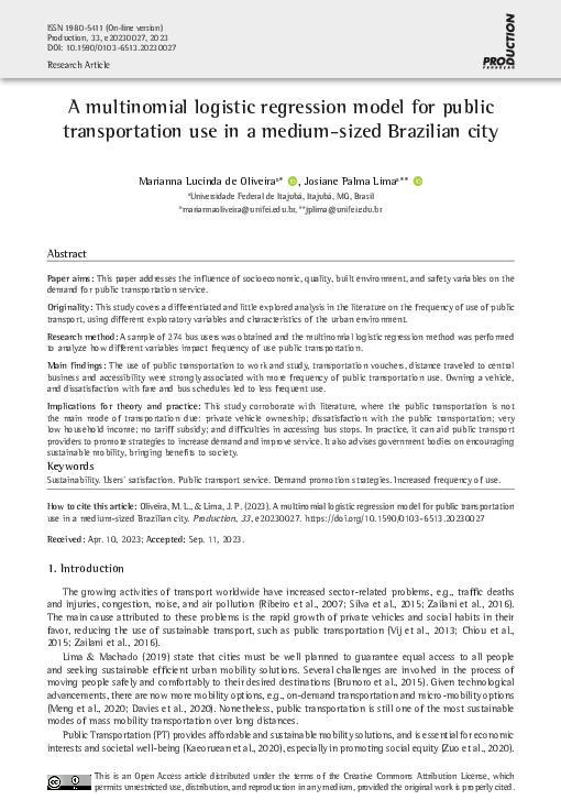 (PDF) A multinomial logistic regression model for public transportation ...