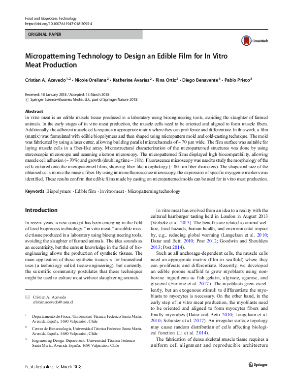 (PDF) Micropatterning Technology to Design an Edible Film for In Vitro ...