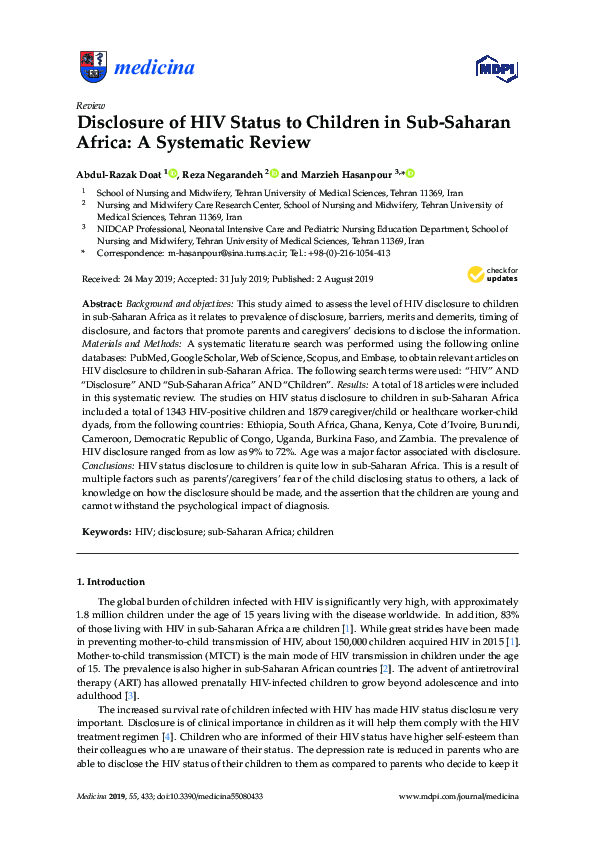 (PDF) Disclosure of HIV Status to Children in Sub-Saharan Africa: A ...