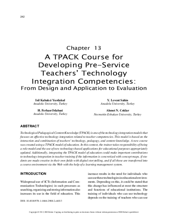 (PDF) A TPACK Course for Developing Pre-Service Teachers’ Technology Integration Competencies