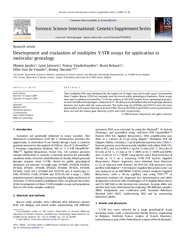 (PDF) Development and evaluation of multiplex Y-STR assays for application in molecular genealogy
