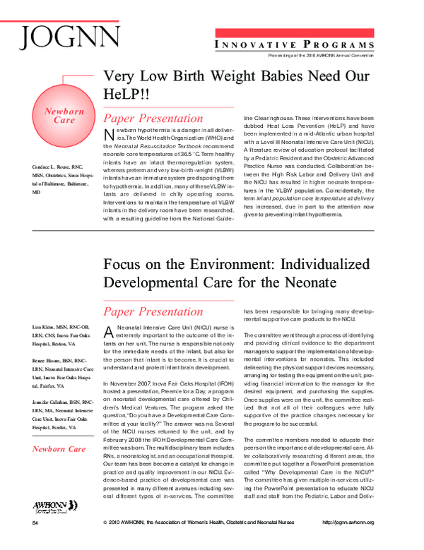Focus on the Environment: Individualized Developmental Care for the Neonate