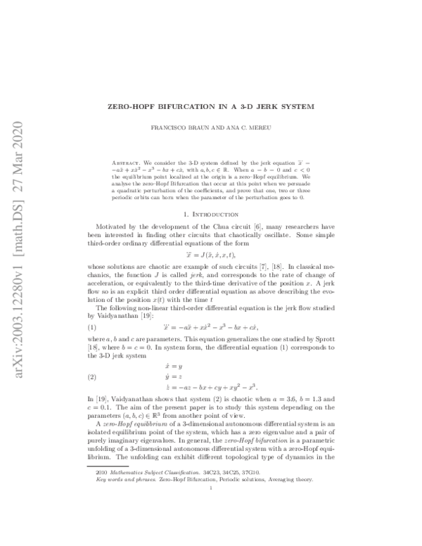 (PDF) Zero-Hopf bifurcation in a 3D jerk system