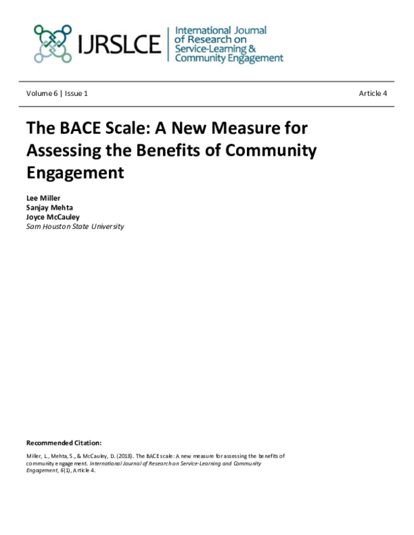 (PDF) Measuring the Impact of Community Engagement: Development of the ...