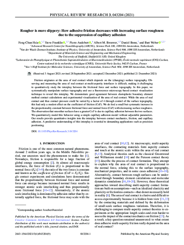 Pdf Rougher Is More Slippery How Adhesive Friction Decreases With Increasing Surface