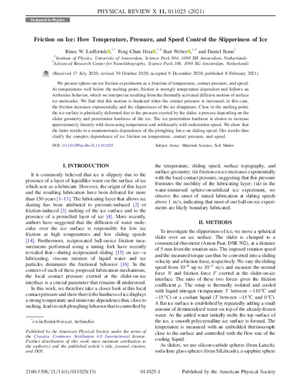 (PDF) Friction on Ice: How Temperature, Pressure, and Speed Control the ...