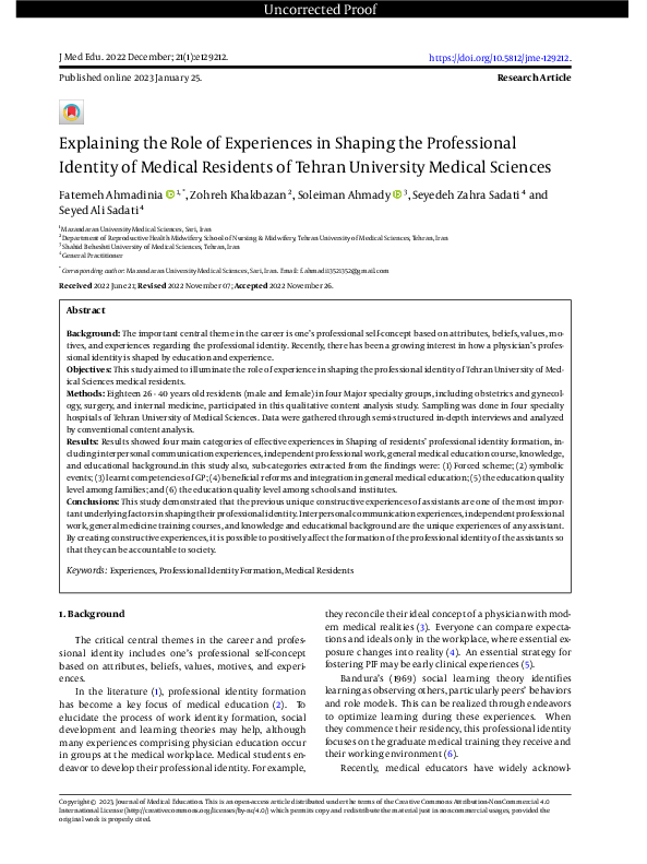 (PDF) Explaining the Role of Experiences in Shaping the Professional ...
