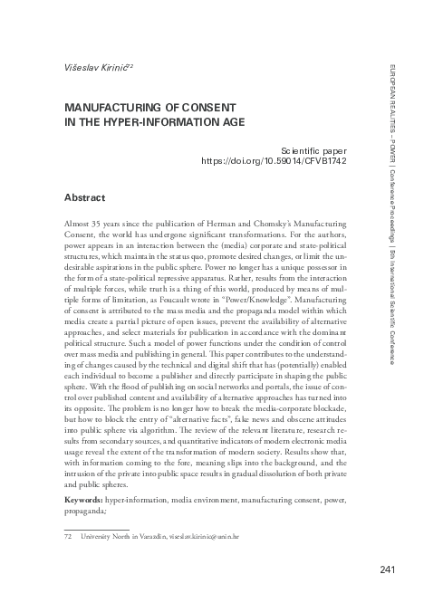 (PDF) Manufacturing of Consent in the Hyper-Information Age