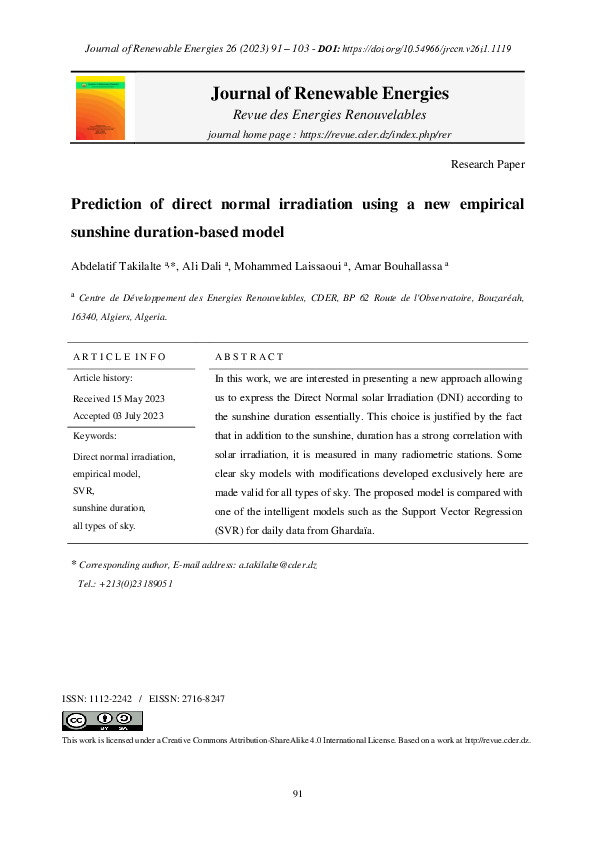 (PDF) Prediction of direct normal irradiation using a new empirical ...