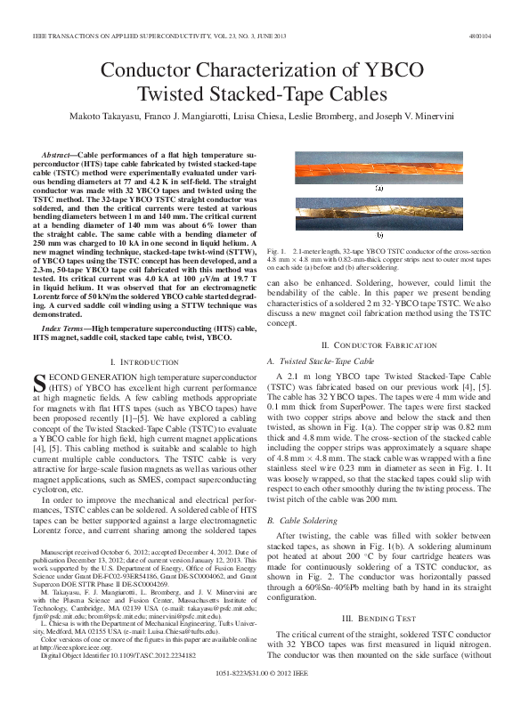 (PDF) Conductor Characterization of YBCO Twisted Stacked-Tape Cables