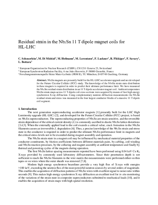 (PDF) Residual strain in the Nb3Sn 11 T dipole magnet coils for HL-LHC