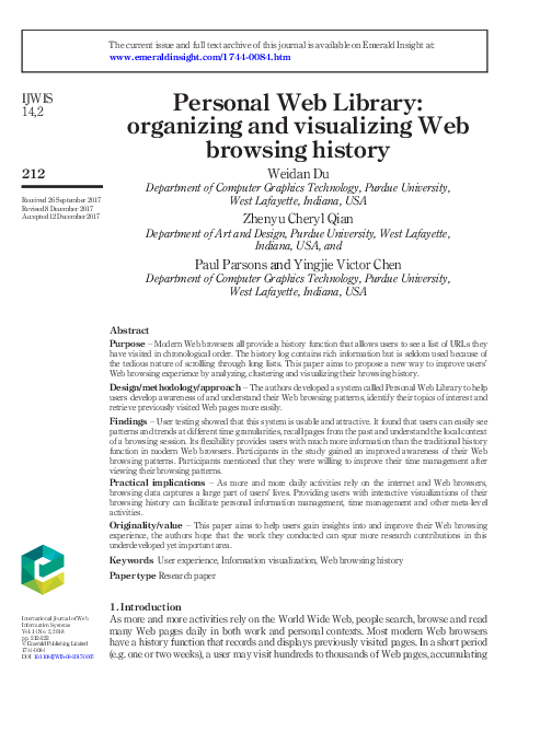 (PDF) Personal Web Library: Organizing and Visualizing Web Browsing History