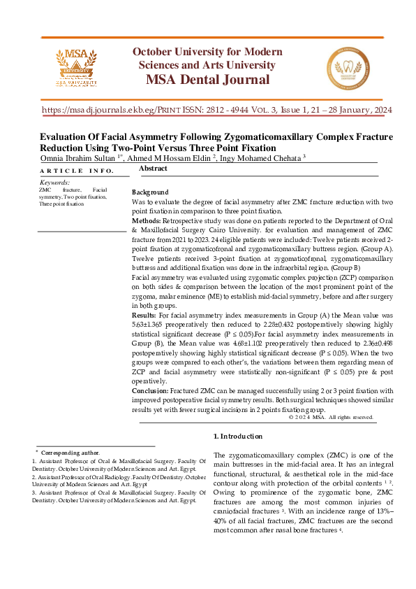 (PDF) Evaluation of Facial Asymmetry Following Zygomaticomaxillary ...