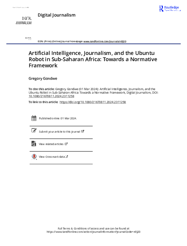 (PDF) Artificial Intelligence Journalism and the Ubuntu Robot in Sub-Saharan Africa Towards a ...
