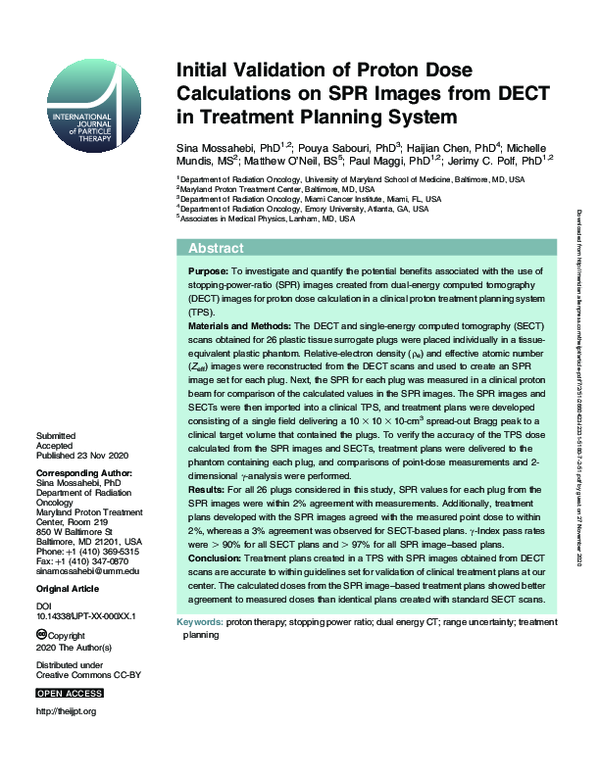 (PDF) Initial Validation of Proton Dose Calculations on SPR Images from DECT in Treatment ...