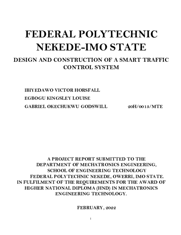 (PDF) Research project on a smart traffic control system