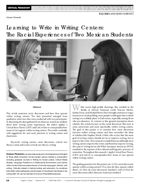 (PDF) Learning to Write in Writing Centers: The Racial Experiences of ...
