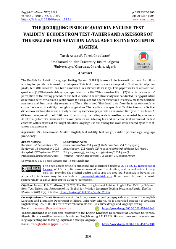 (PDF) The Recurring Issue of Aviation English Test Validity: Echoes ...
