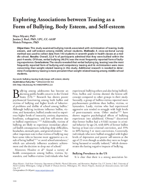 (PDF) Exploring Associations between Teasing as a Form of Bullying ...