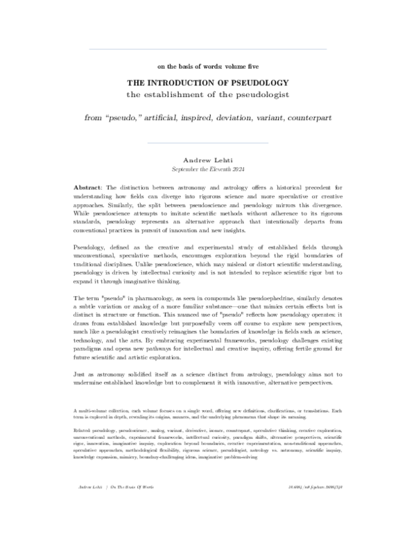 (PDF) The Introduction of Pseudology and the Establishment of the ...