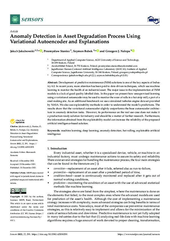 Pdf Anomaly Detection In Asset Degradation Process Using Variational Autoencoder And Explanations