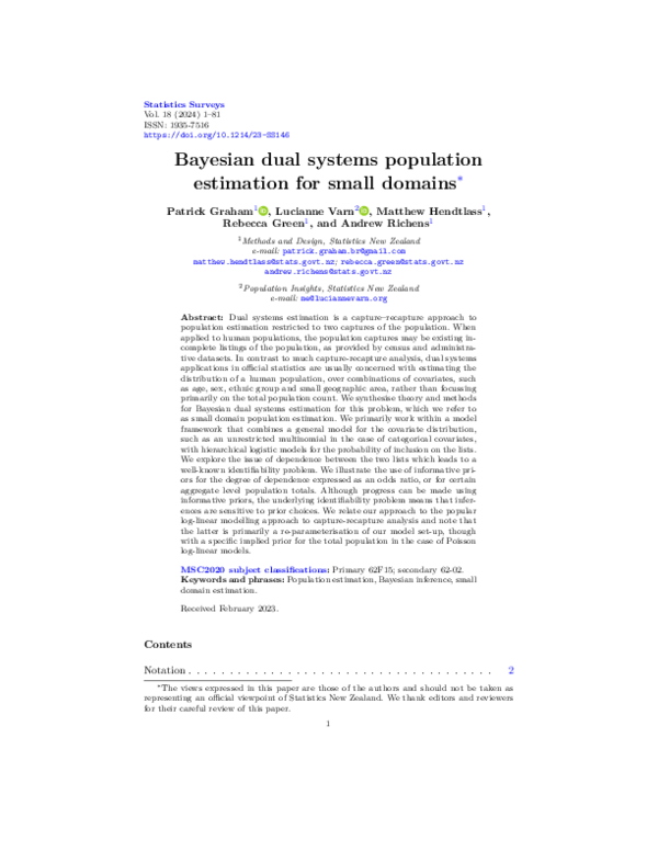 Pdf Bayesian Dual Systems Population Estimation For Small Domains