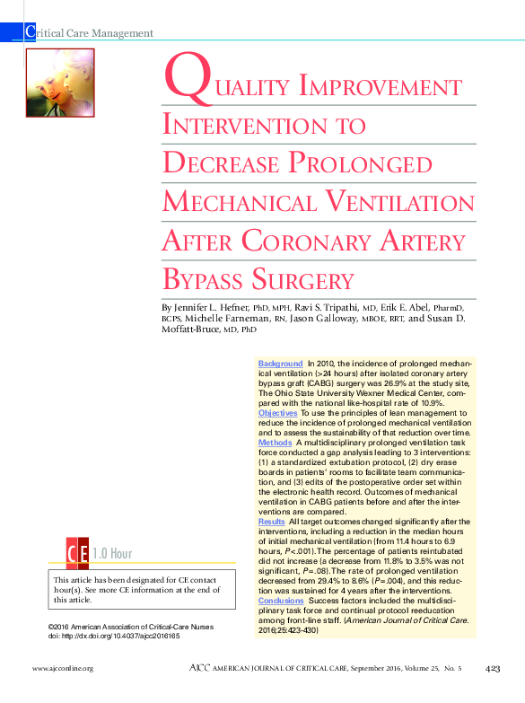 (PDF) Quality Improvement Intervention to Decrease Prolonged Mechanical ...