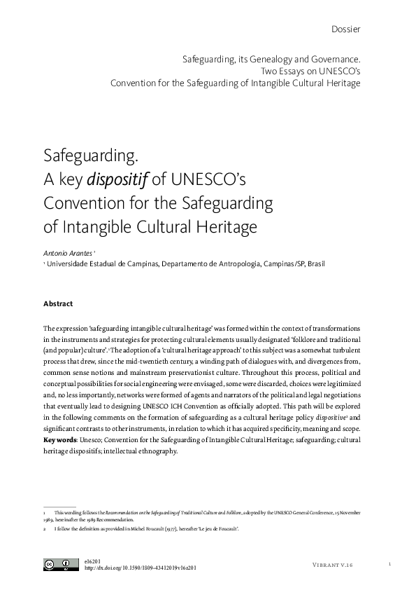 (PDF) Safeguarding. A key dispositif of UNESCO's Convention for the Safeguarding of Intangible ...