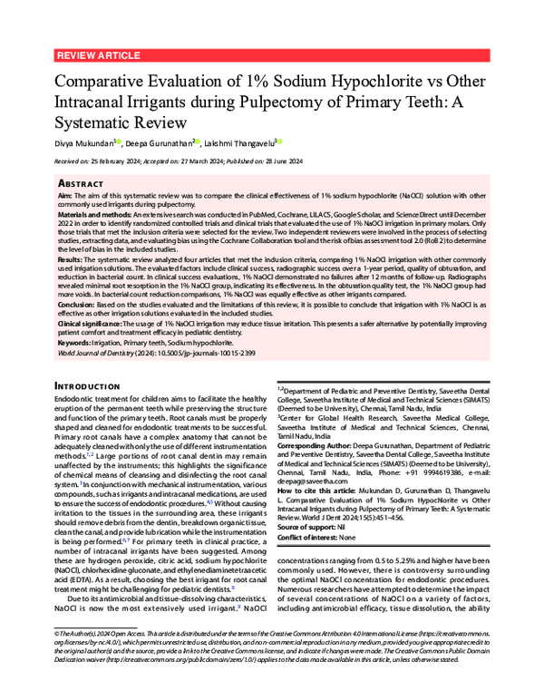 (PDF) Comparative Evaluation of 1% Sodium Hypochlorite vs Other Intracanal Irrigants during ...