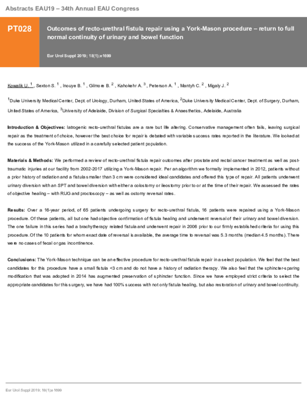 (PDF) Outcomes of recto-urethral fistula repair using a York-Mason ...