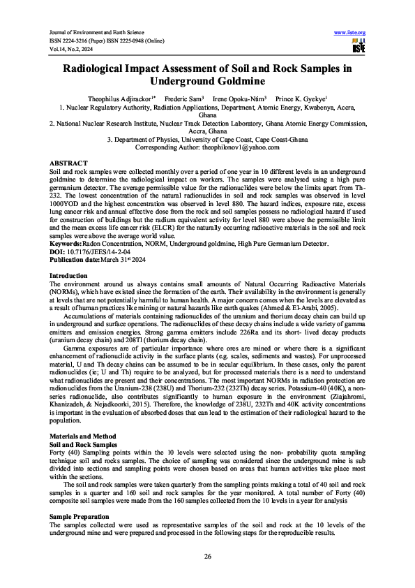 (PDF) Radiological Impact Assessment of Soil and Rock Samples in ...