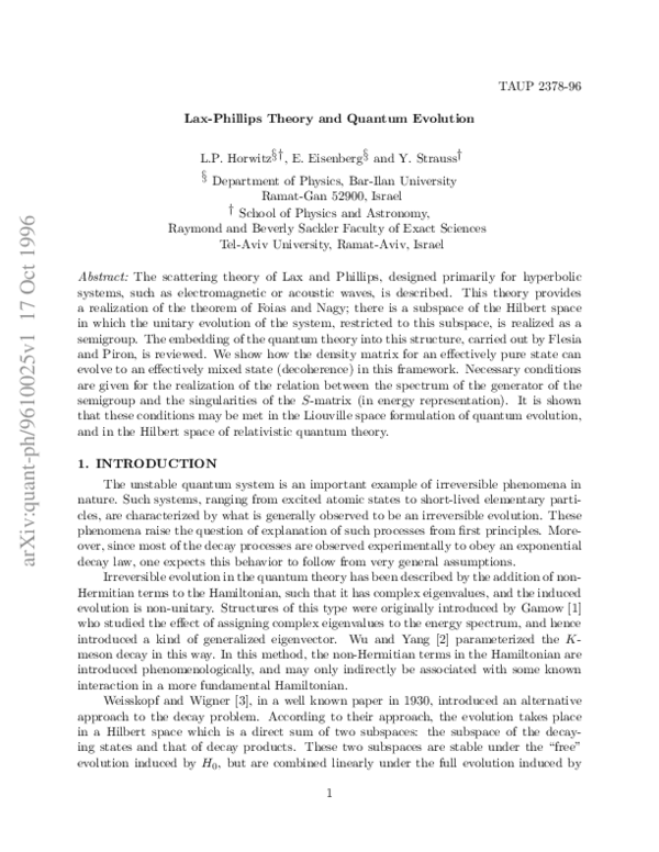 (PDF) Lax-Phillips Theory and Quantum Evolution