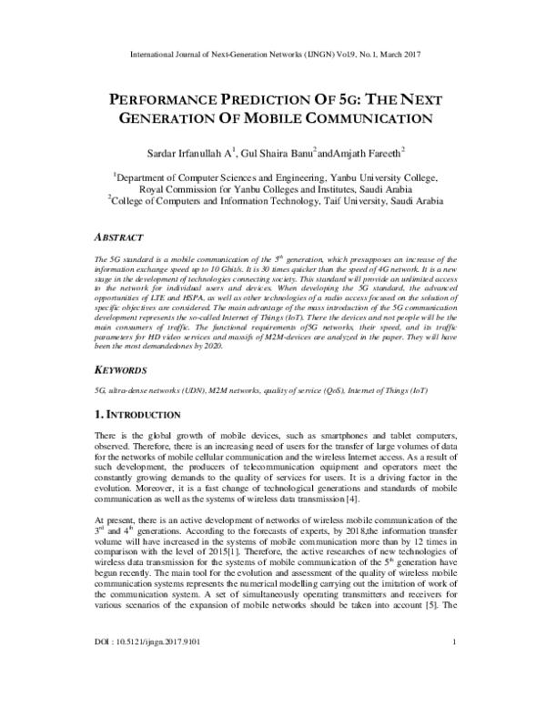 (PDF) Performance Prediction of 5G : The Next Generation of Mobile Communication