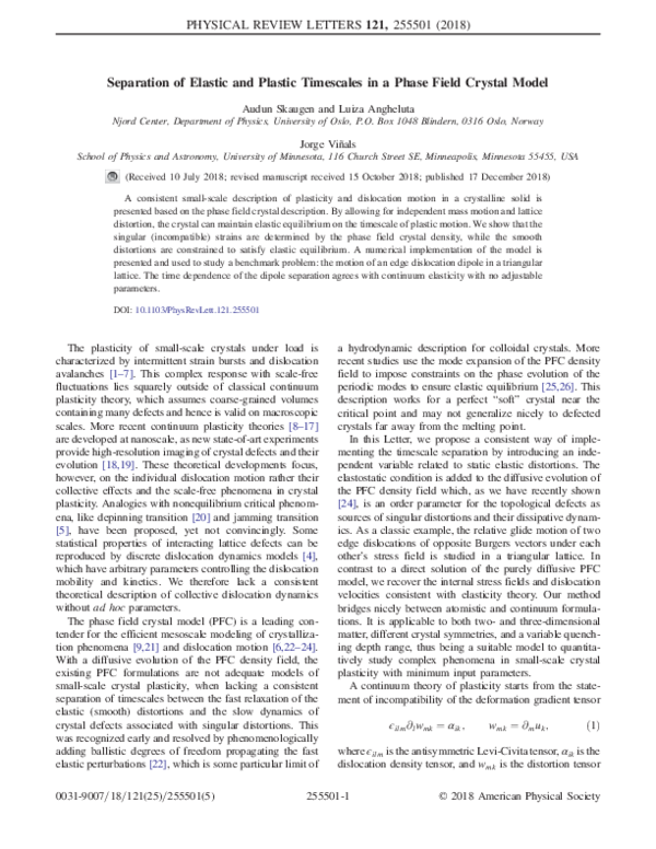 (PDF) Mesoscale model of dislocation motion and crystal plasticity
