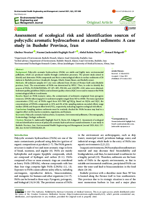 (PDF) Assessment of ecological risk and identification sources of polycyclic aromatic ...