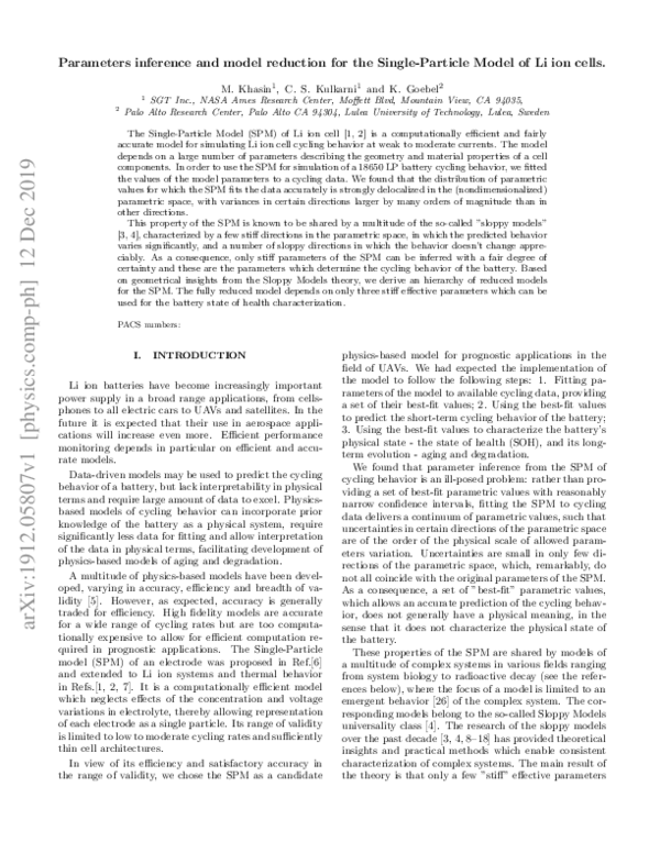 (PDF) Parameters inference and model reduction for the Single-Particle Model of Li ion cells