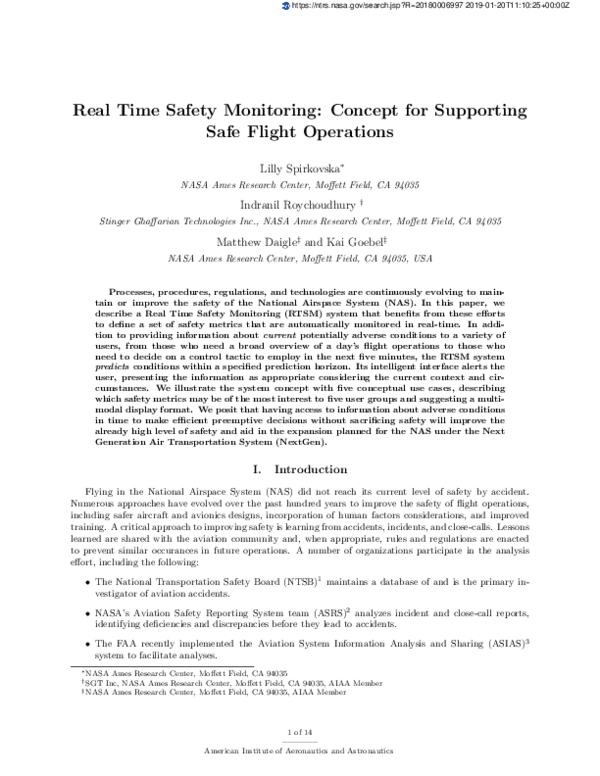 (PDF) Real Time Safety Monitoring: Concept for Supporting Safe Flight ...