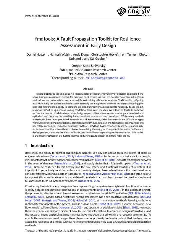 (PDF) fmdtools: A Fault Propagation Toolkit for Resilience Assessment in Early Design