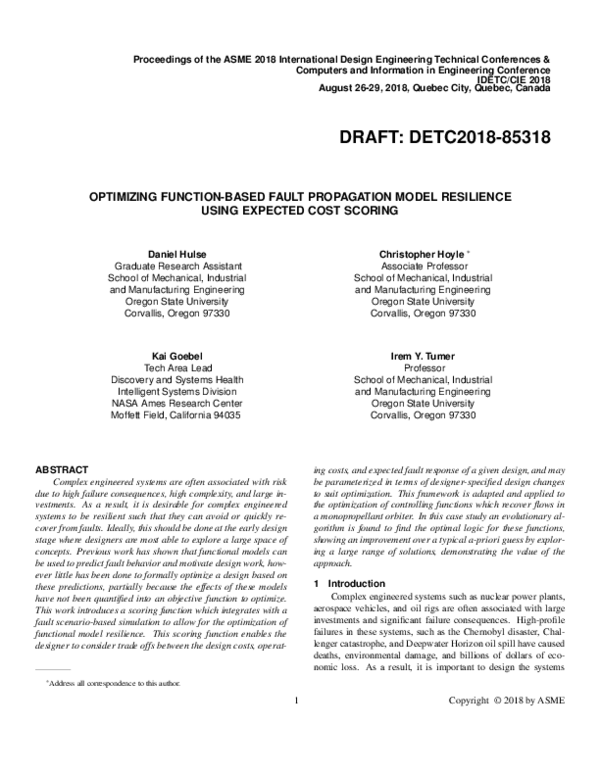 Pdf Optimizing Function Based Fault Propagation Model Resilience Using Expected Cost Scoring