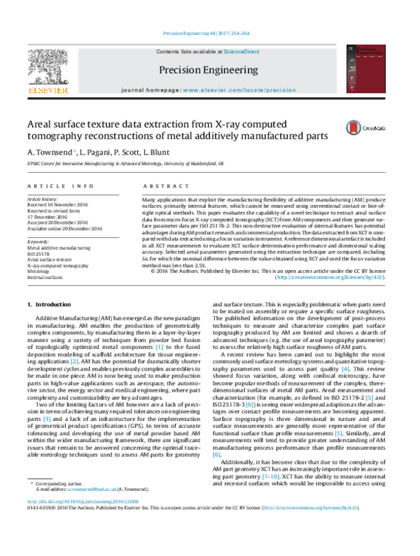 Pdf Areal Surface Texture Data Extraction From X Ray Computed Tomography Reconstructions Of