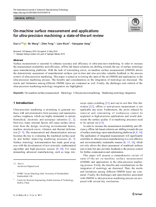 (PDF) On-machine surface measurement and applications for ultra ...