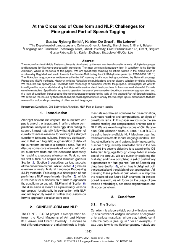 (PDF) At the Crossroad of Cuneiform and NLP: Challenges for Fine-grained Part-of-Speech Tagging