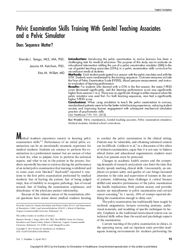 (PDF) Pelvic Examination Skills Training With Genital Teaching ...