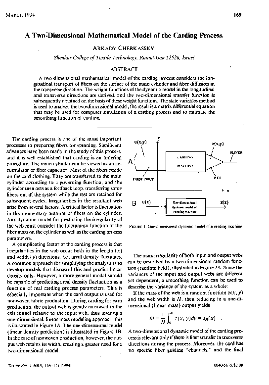 (PDF) A Two-Dimensional Mathematical Model of the Carding Process