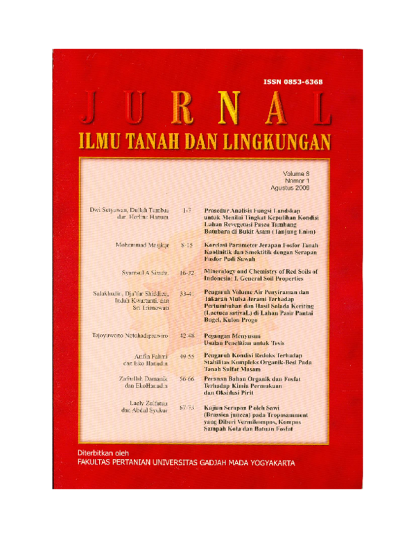 (PDF) Pengaruh Kondisi Redoks Terhadap Stabilitas Kompleks Organik-Besi ...