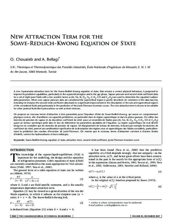 (PDF) New Attraction Term for the Soave-Redlich-Kwong Equation of State