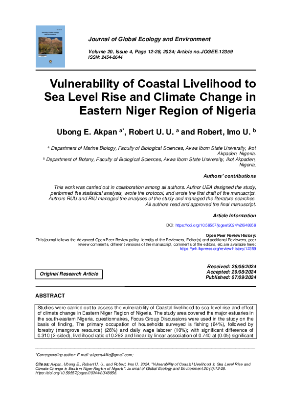 (PDF) Vulnerability of Coastal Livelihood to Sea Level Rise and Climate Change in Eastern Niger ...