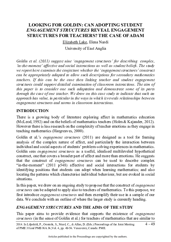 (PDF) Looking for Goldin: Can adopting student engagement structures ...