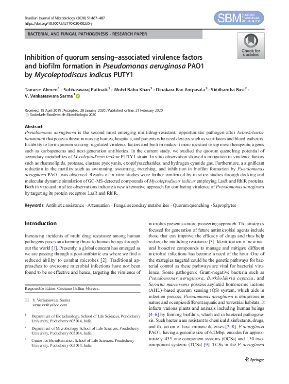(PDF) Inhibition of quorum sensing–associated virulence factors and biofilm formation in ...