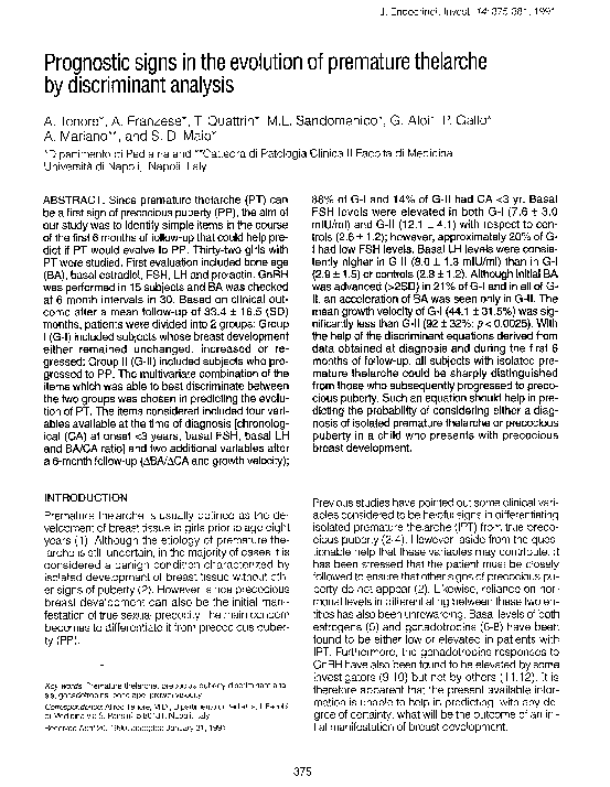 Pdf Prognostic Signs In The Evolution Of Premature Thelarche By